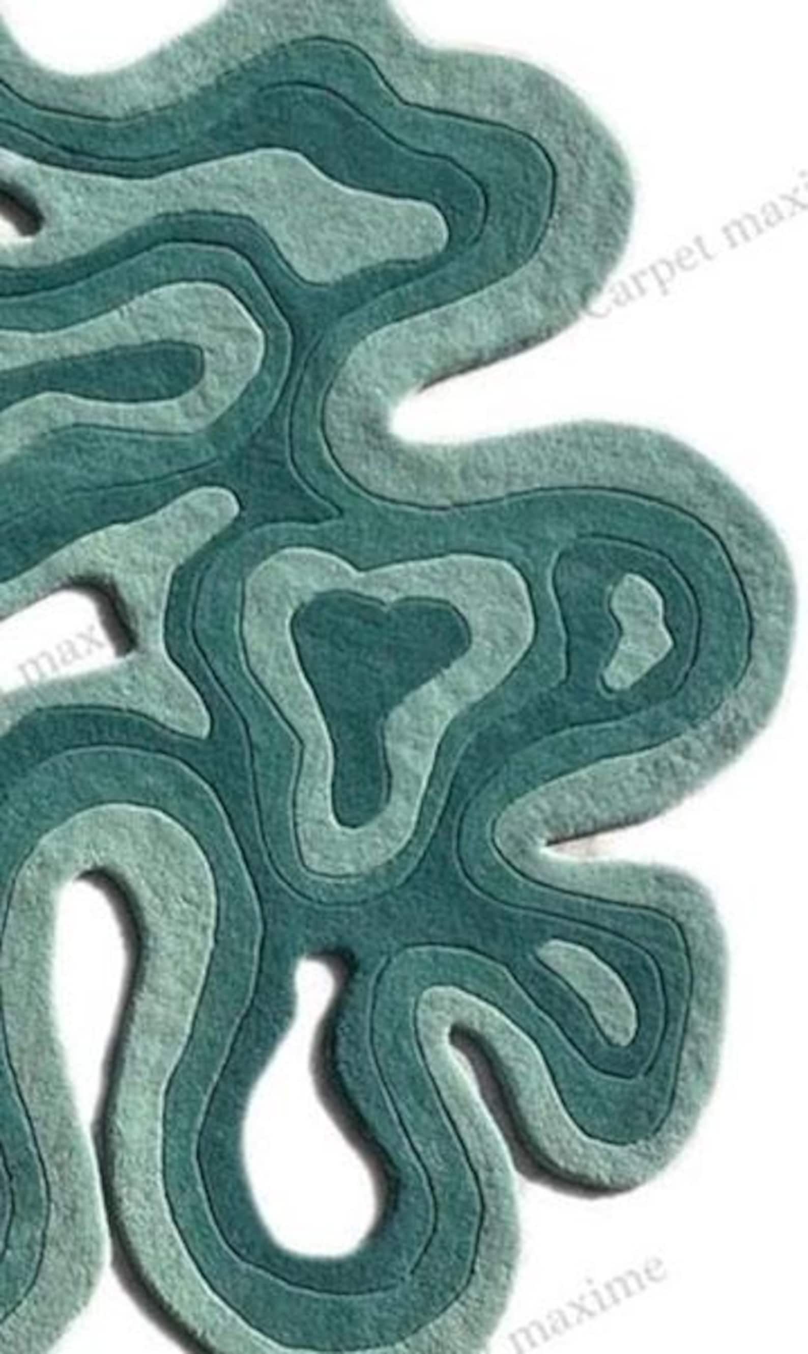 Modern Abstract Hand Tufted Wool Rug: Teal and Aqua Area Rug for Living ...