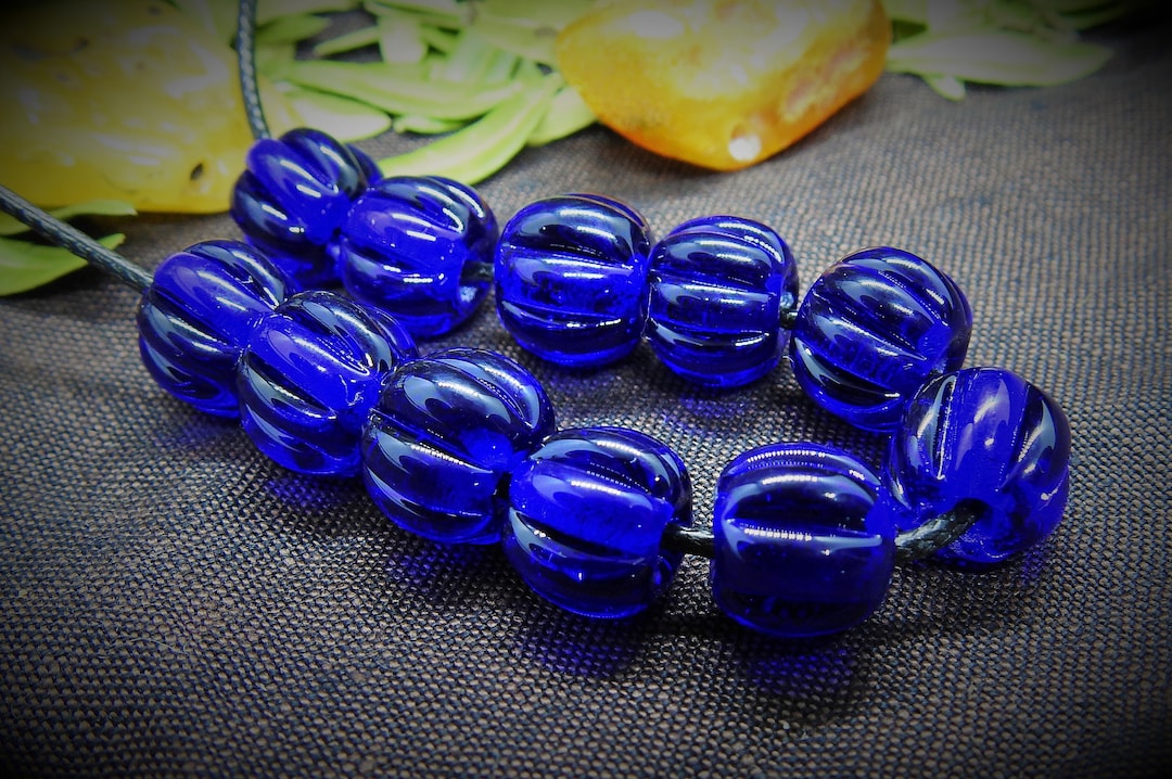 11 Cobalt Blue Glass Beads, Slavs, Vikings, Pagan Fibula Necklace ...