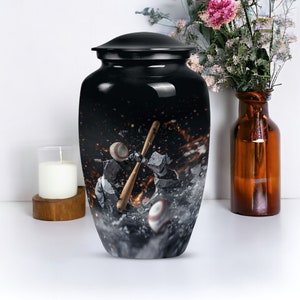 Large Urn for Human Ashes, Baseball and Bat Themed Cremation Urn Ashes ...