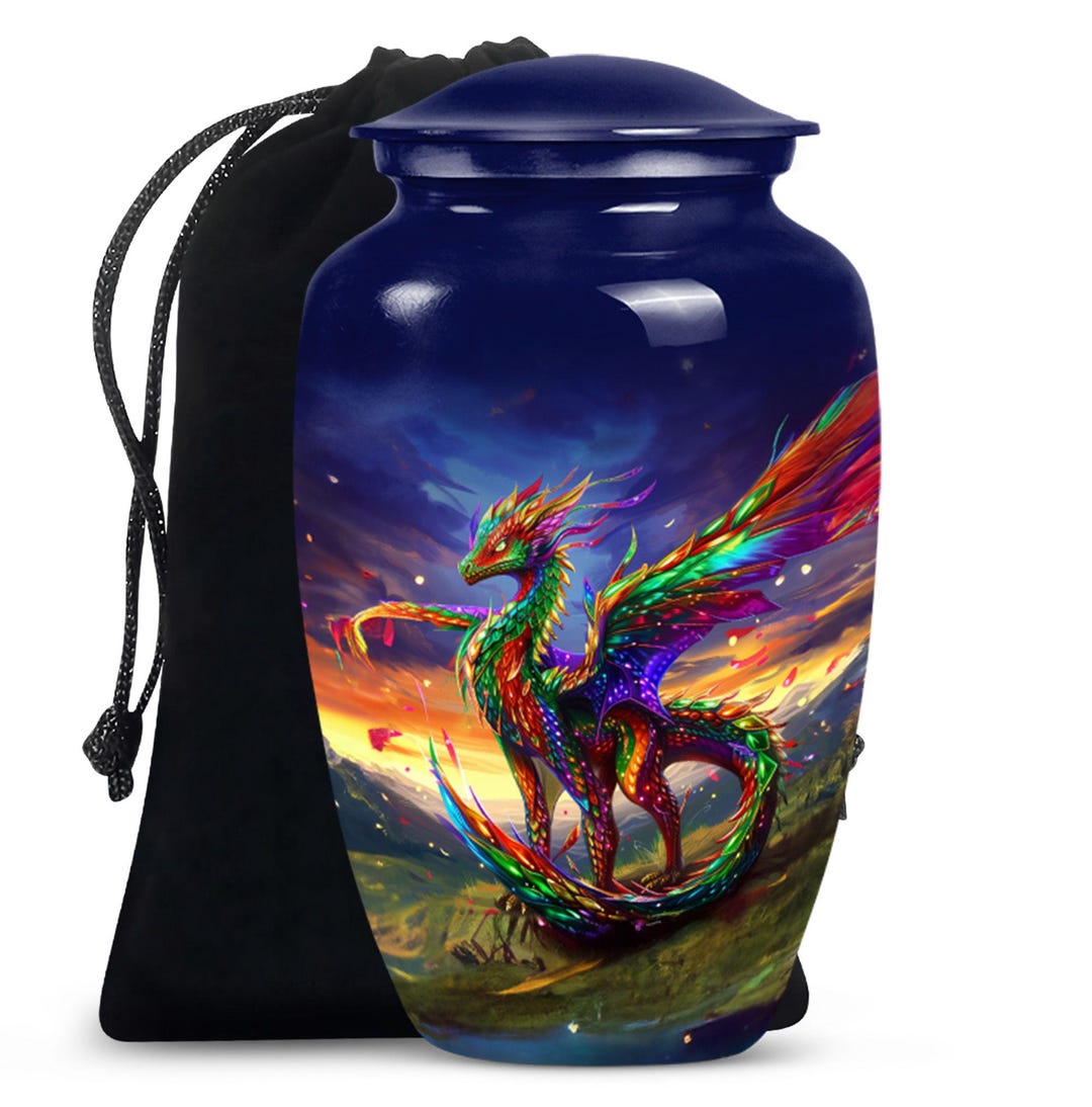 Vibrant Dragon Fantasy Cremation Urn, Colorful Memorial Urn for Human ...