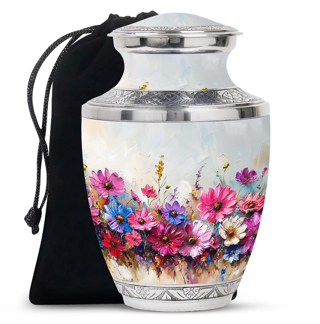 Colorful Flower Cremation Urn for Human Remains - Vivid Modern Large 10 ...