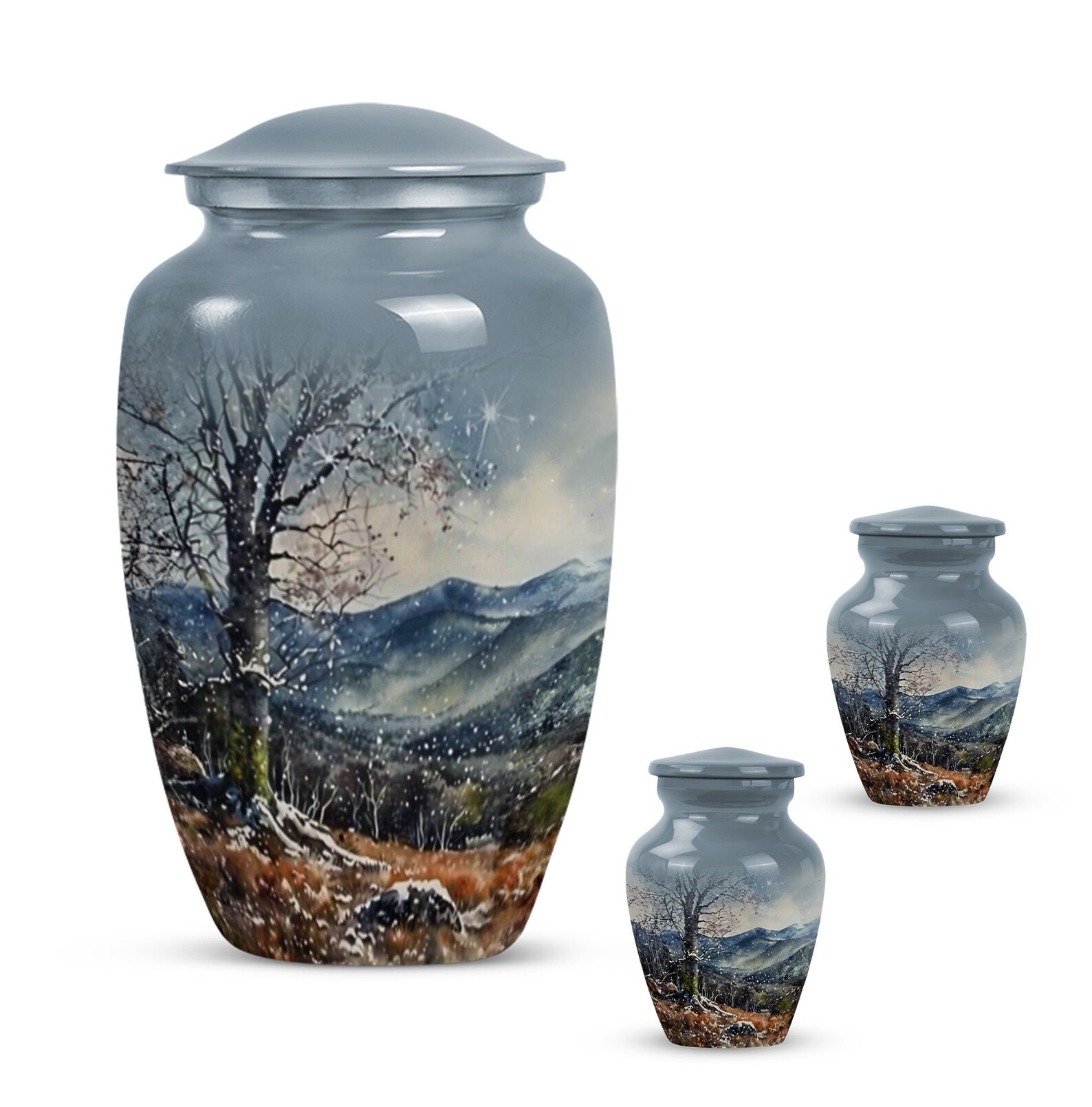 Winter Mountain Landscape Urn for Ashes, Memorial Urn for Adults ...