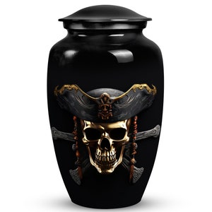 Pirate Skull Cremation Urn - Large 10" Adult Urn & 3" Small Keepsake ...
