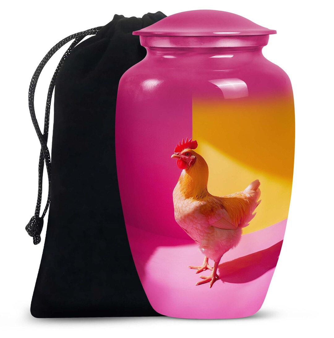 Farmhouse Chicken Cremation Urn: Vibrant Sunrise Memorial, Aluminum, 10 ...