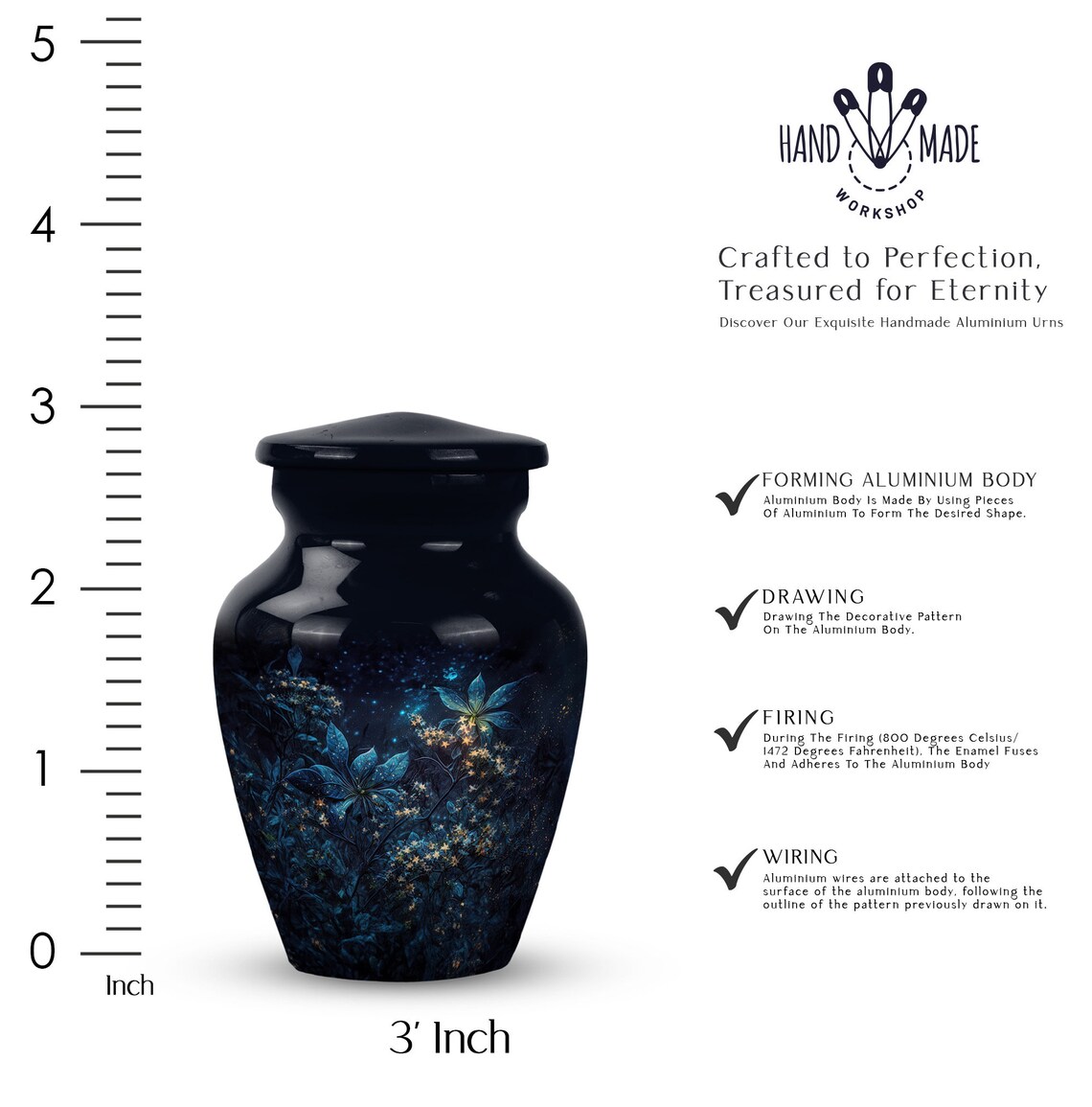 Blue Floral Cremation Burial Urn for Adults, Cremation Keepsake Urn for ...