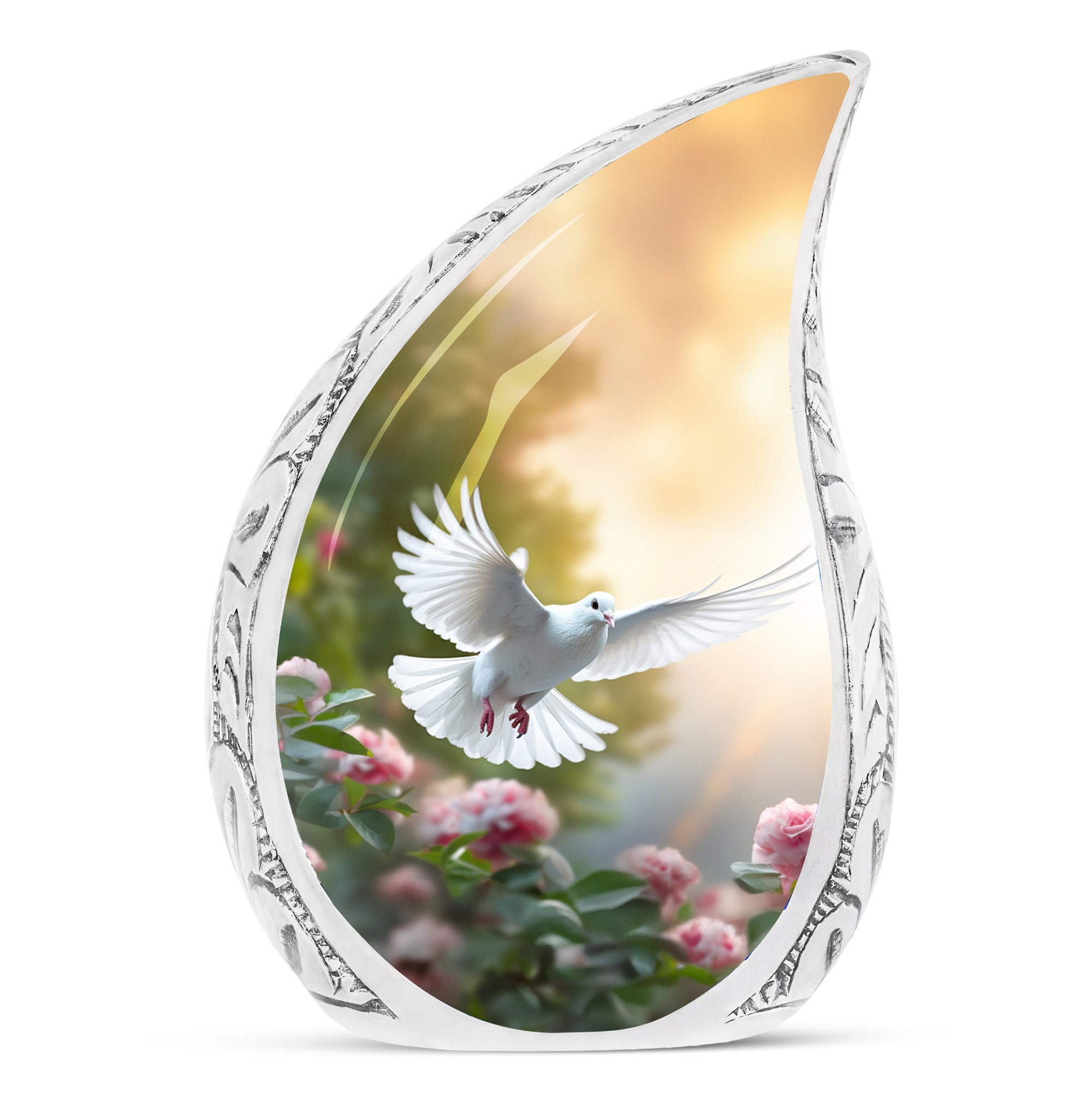 Teardrop Cremation Urn With White Peace Dove Decorative Funeral Urn for ...