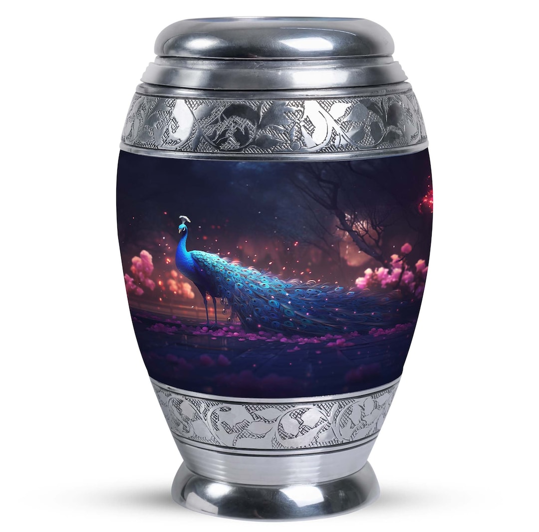 Peacock Cremation Urn, Colorful Nature Themed Urn for Human Ashes ...