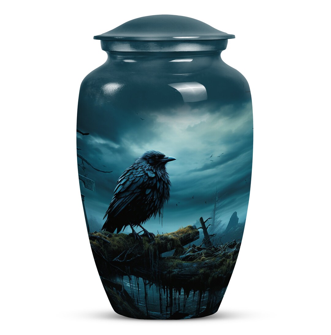 The Raven's Eerie Watch Urn, Solemn 10" Adult Cremation Urn With Dark ...