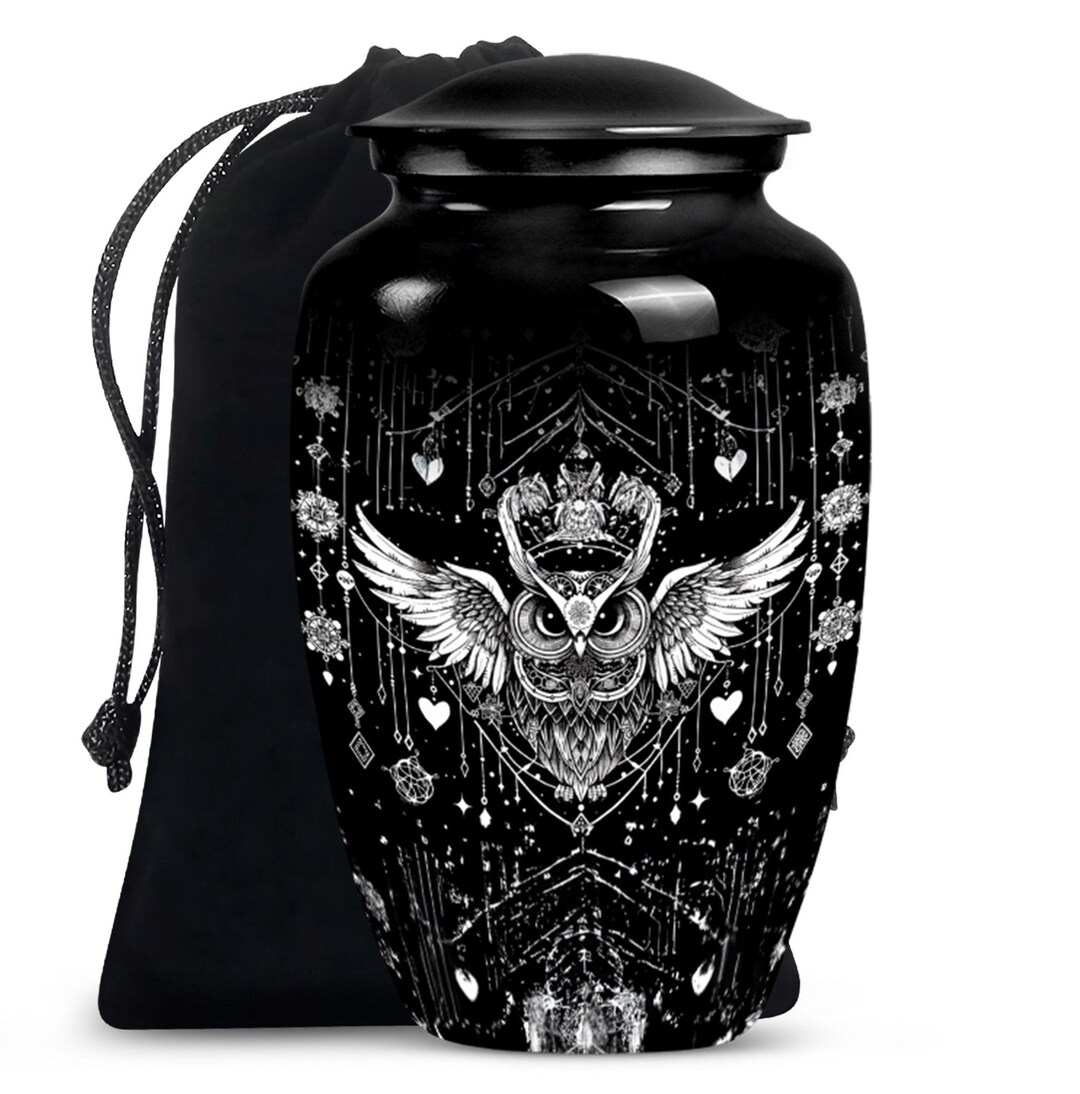 Owl Cremation Urn: Aluminum Memorial Urn, Personalized Ashes Keepsake ...