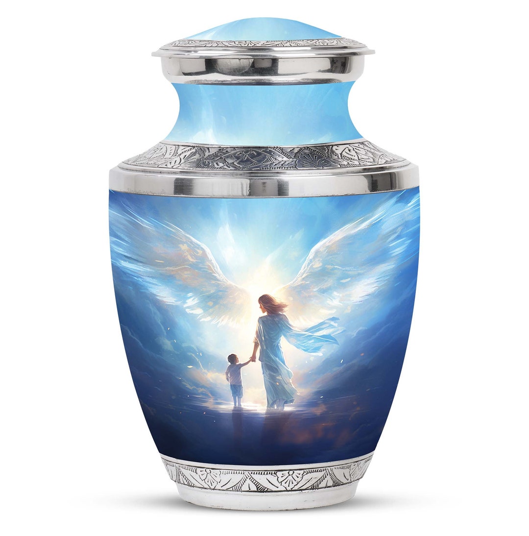 Celestial Guardian With Angel Wings Memorial Urn - Divine 10" Large ...