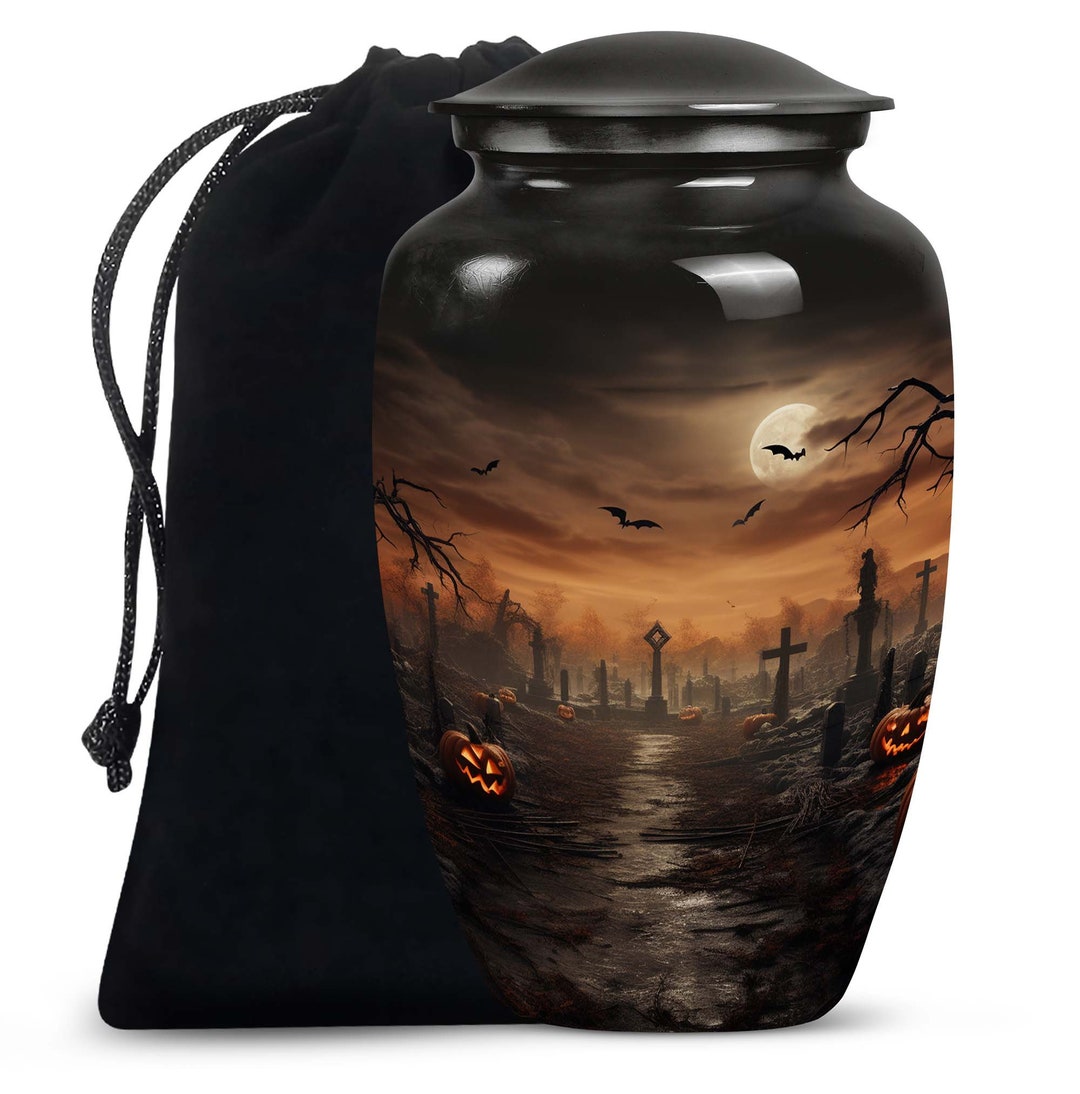 Halloween Moonlight Cremation Memorial Urns - Night Clouds, Bats With ...