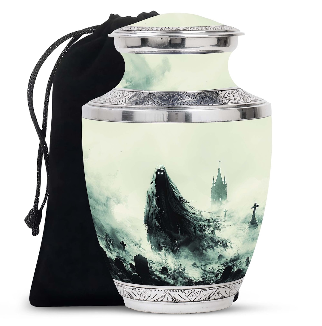 Ghost Memorial Urns for Human Ashes, Black Urn for Adult, Funeral Urn ...