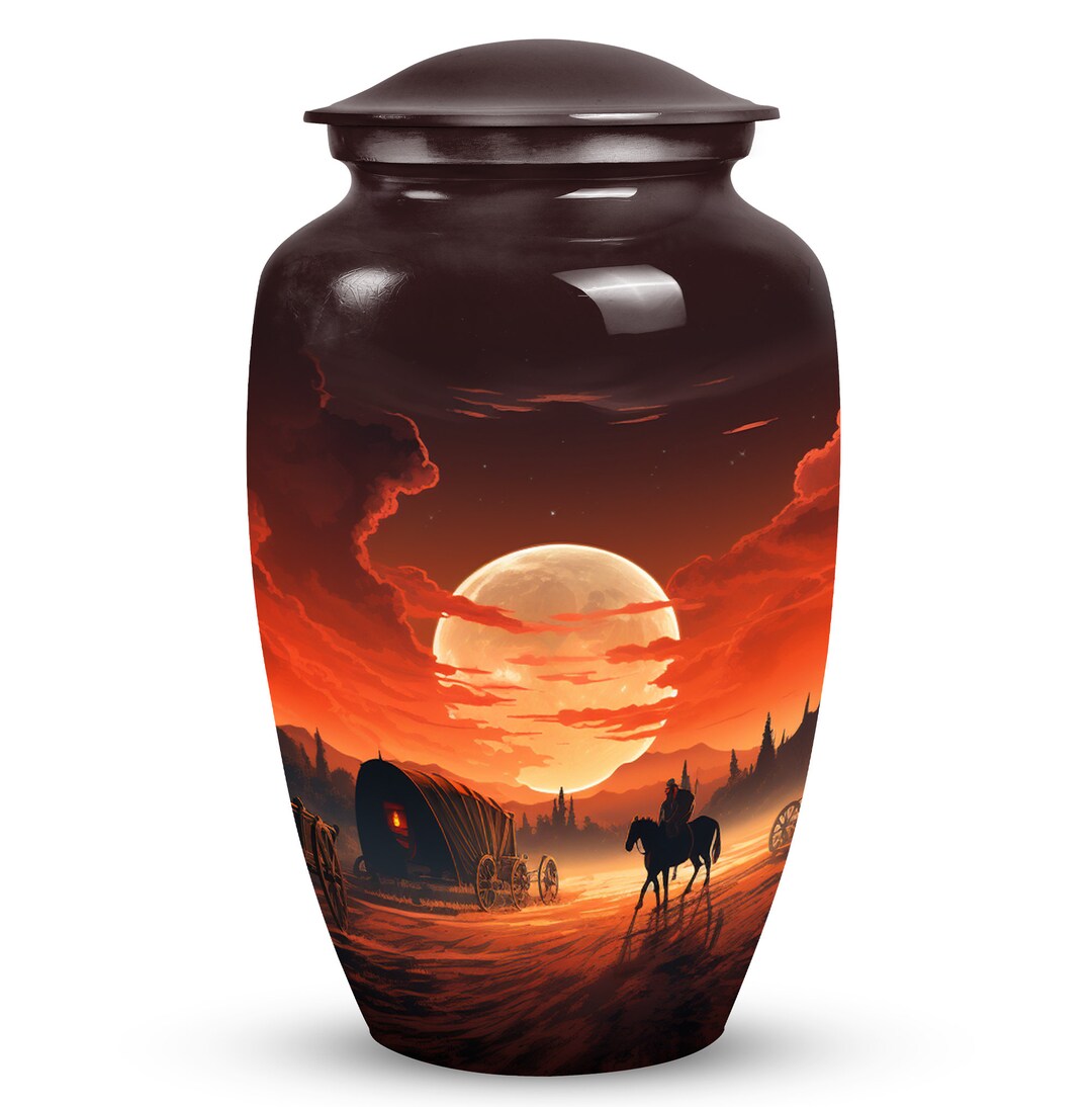 Ancient Desert Caravans Funeral Urns for Ashes - Horse Rider Sunset ...