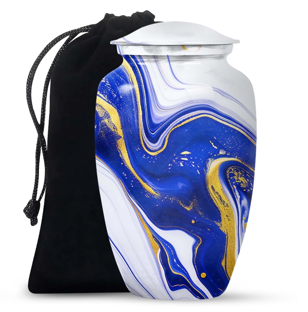 White and Blue Cremate Urn for Human Ashes, Memorial Urn for Ashes ...