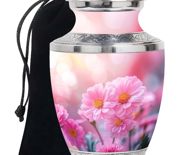 Elegant Pink Daisy Cremation Urn for Adults - Floral Ashes Urns - Large ...