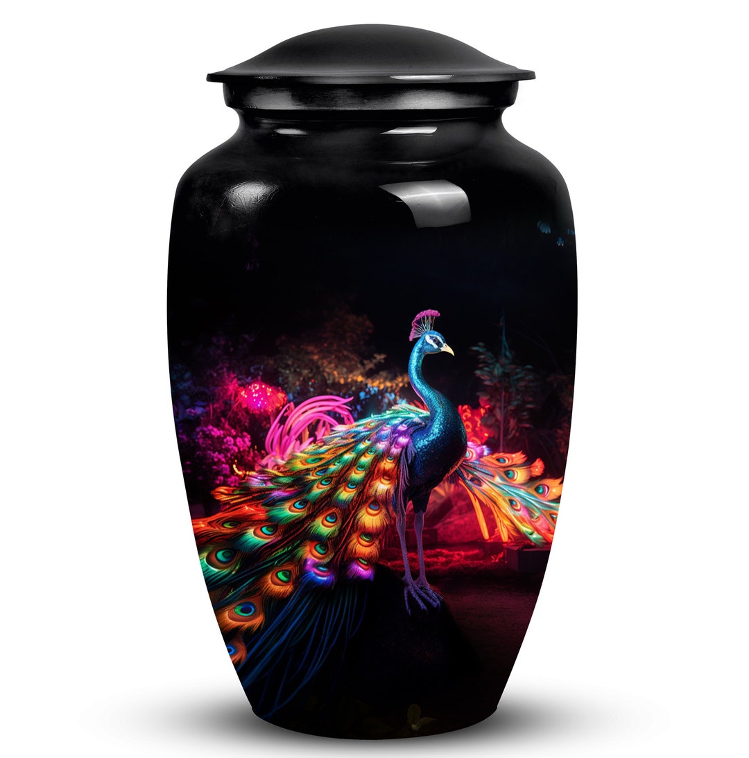 Colorful Peacock Cremation Funeral Urn for Human Adult Ashes - Vibrant ...