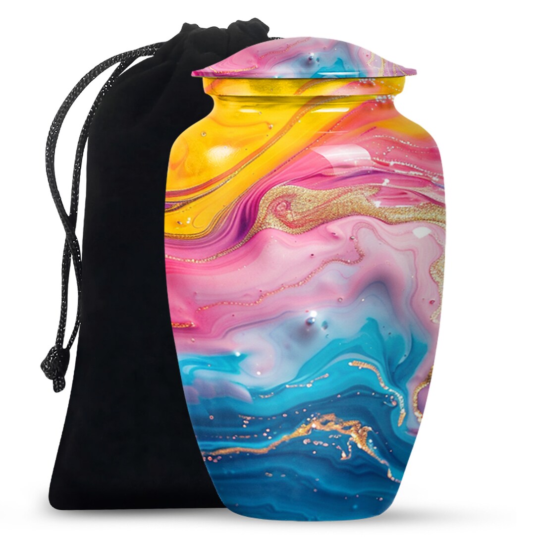Abstract Vibrant Swirl Design Colorful Urn for Human Ashes, Mini Urn ...