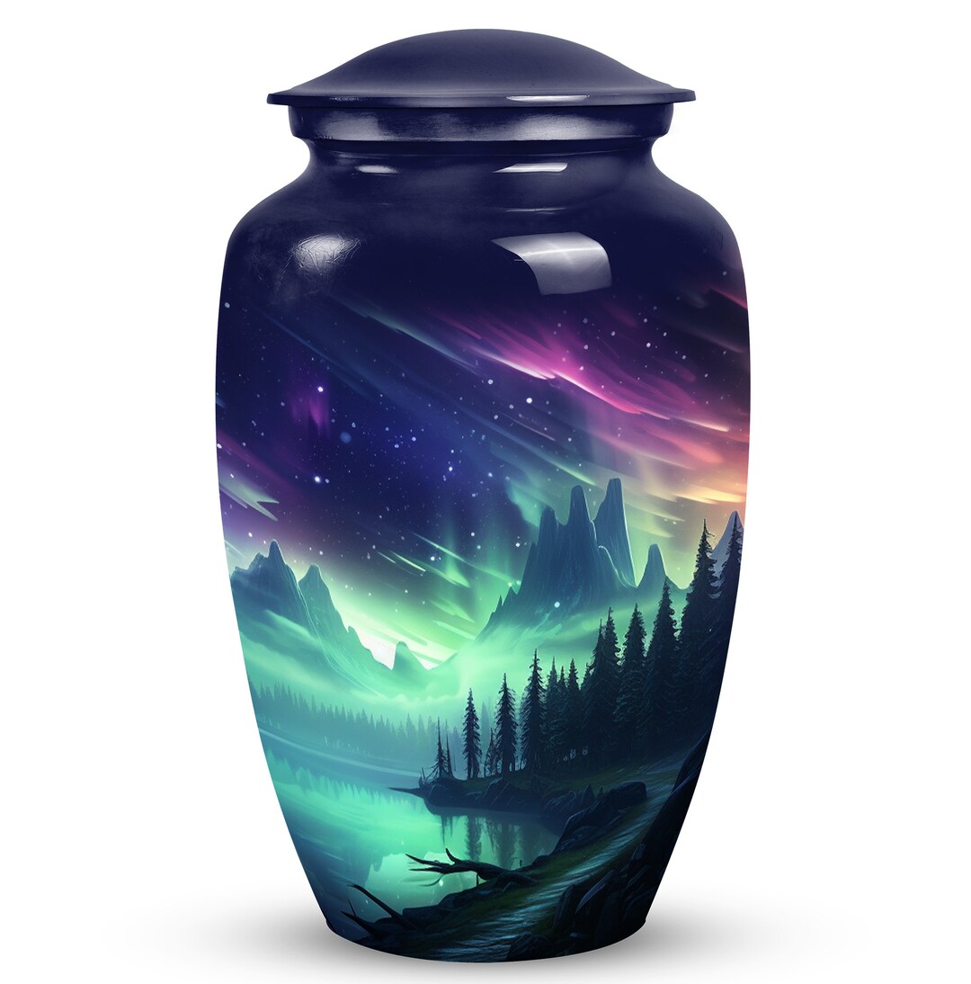 Aurora Over Wilderness Lake Cremation Urns for Human - Northern Light ...