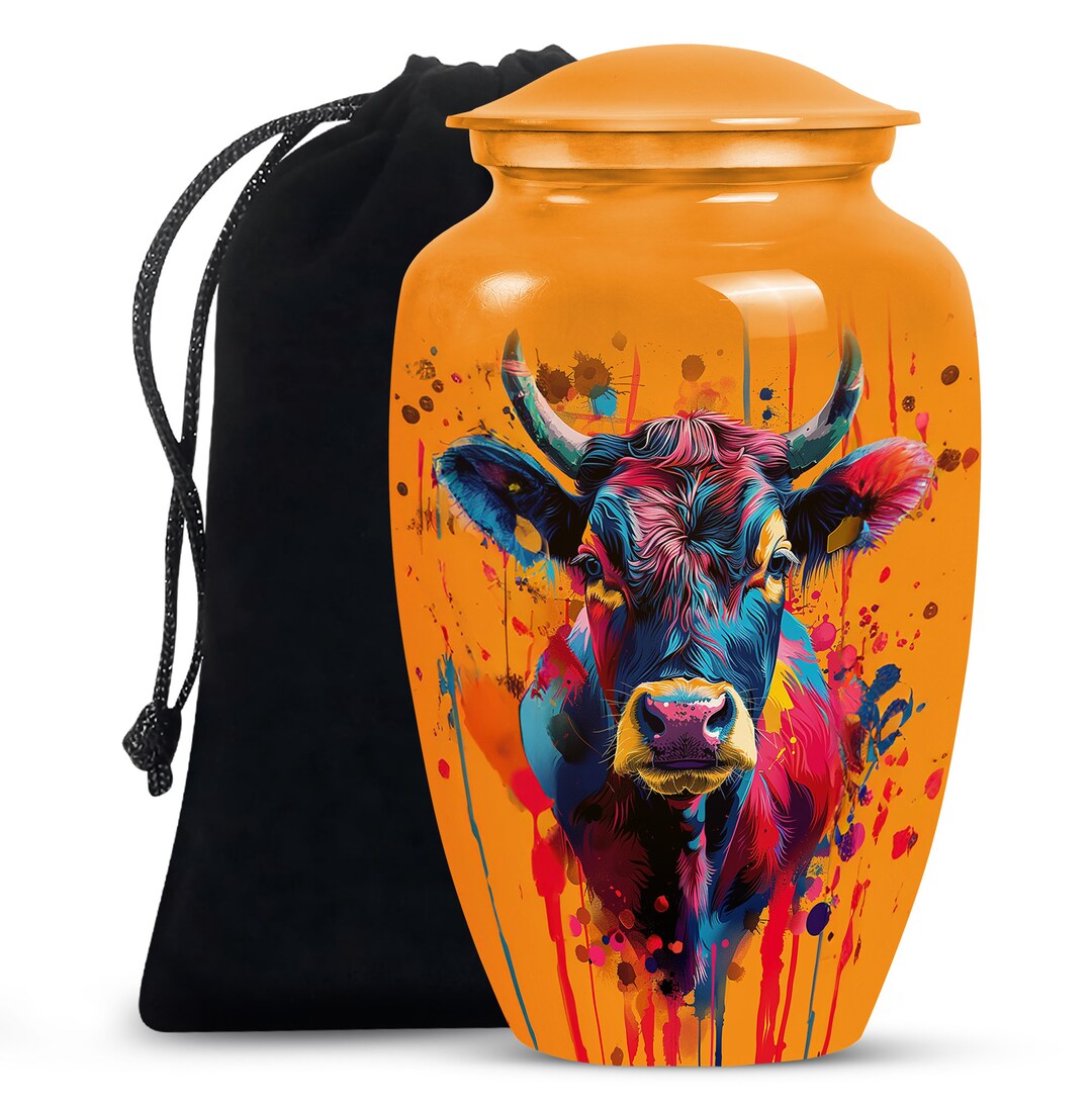 Vibrant Highland Cow Themed Human Remains Urn - Colorful 10" Large ...