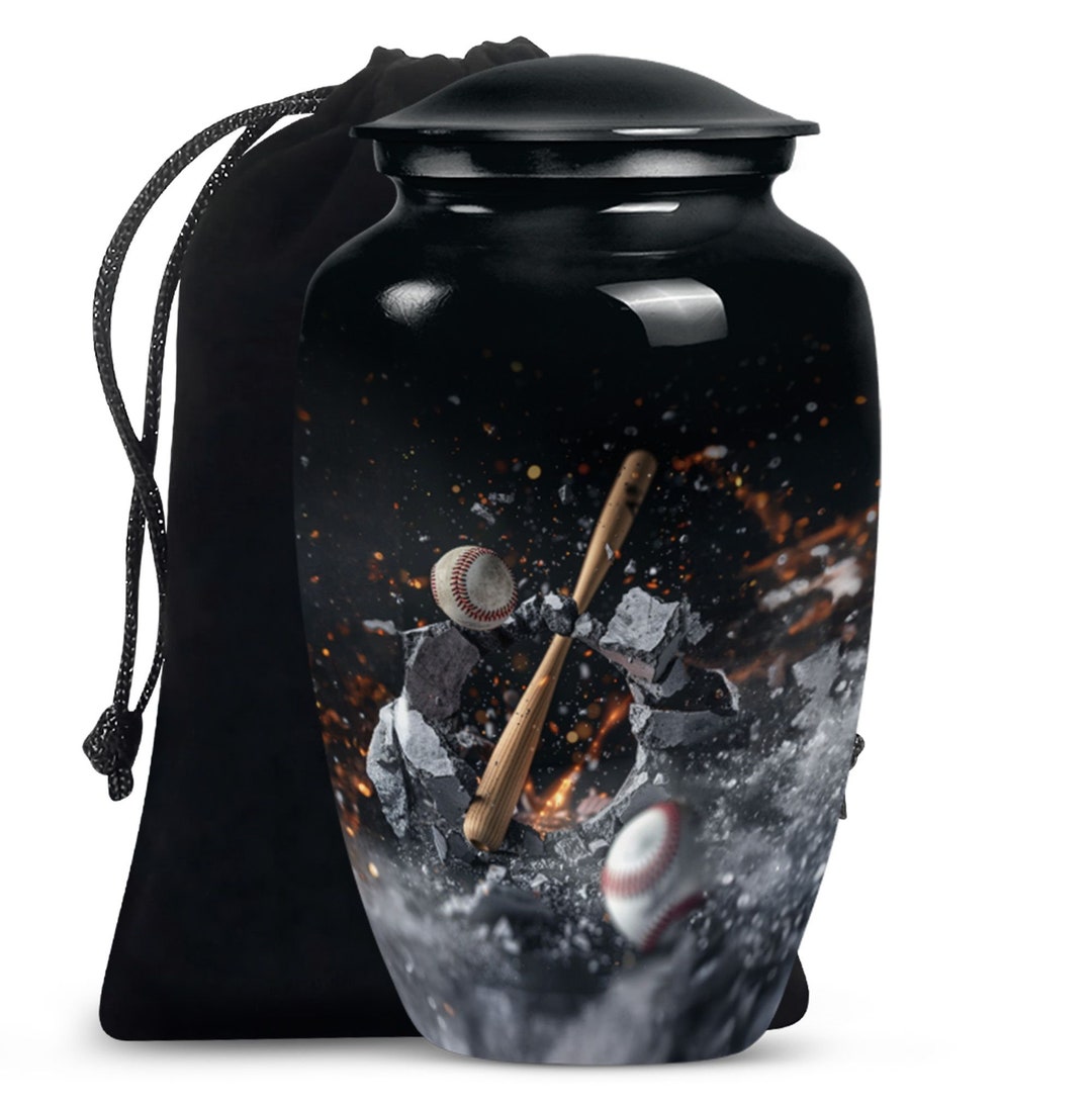 Large Urn for Human Ashes, Baseball and Bat Themed Cremation Urn Ashes ...