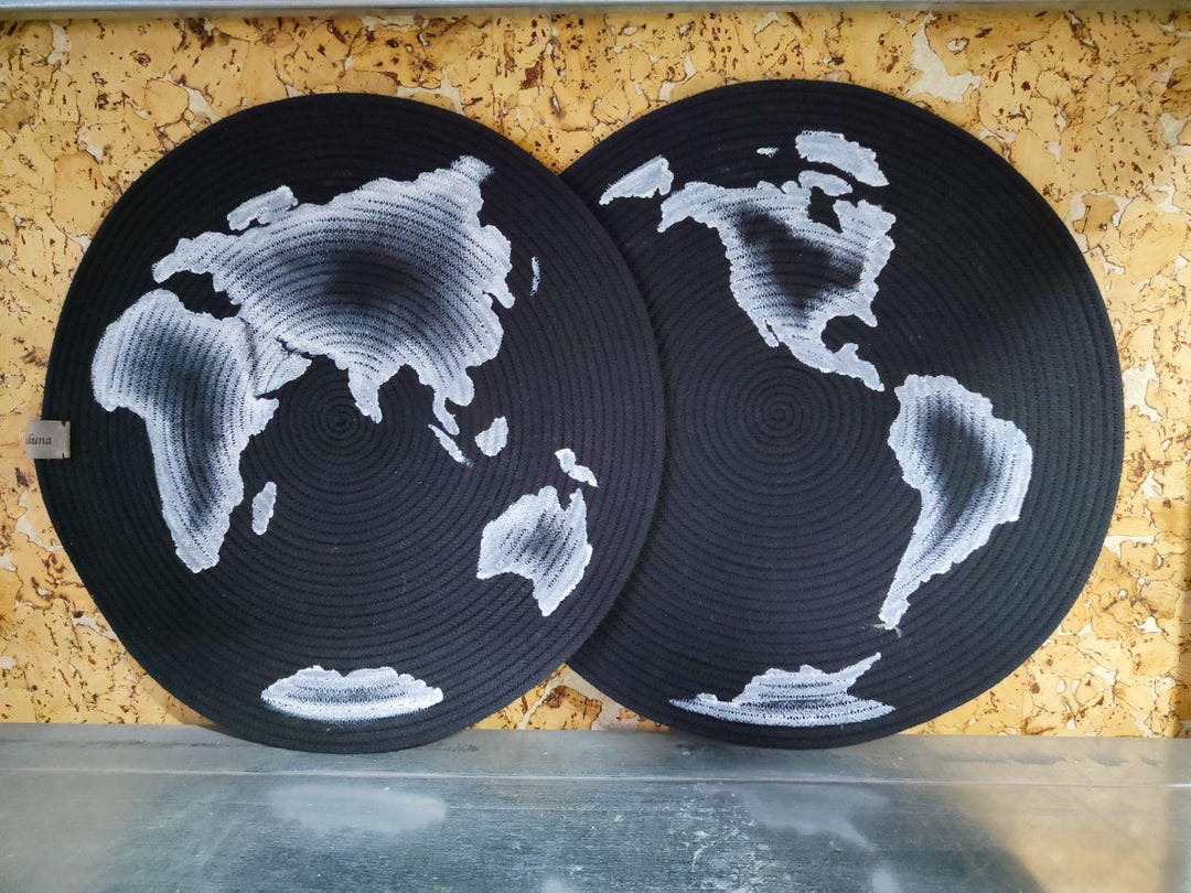 Earth Map Napkins: Black & White Cotton Placemats, Set of 2 - Etsy