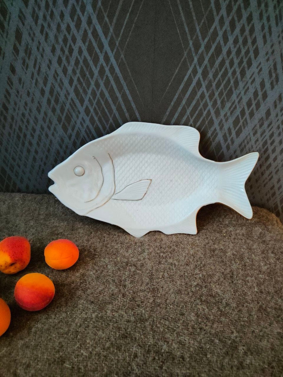 Porcelain Oval Fish Plate,vintage White Glass Dish,ocean Interior ...