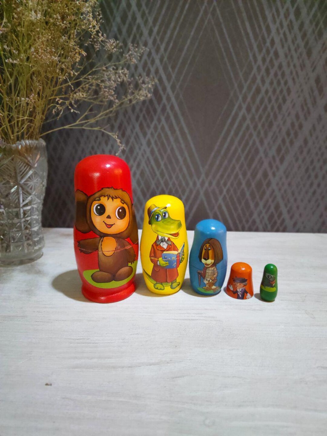 Rare Soviet Wooden Matryoshka Doll Cheburashka Crocodile Gena, Vintage ...