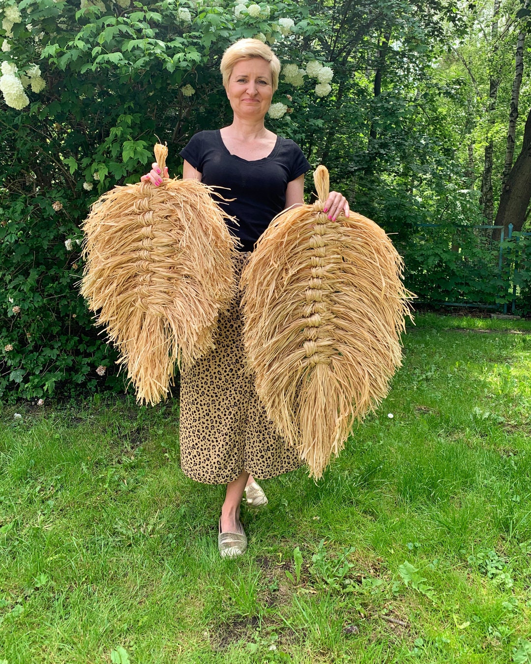 Natural Raffia Leaf Wall Decor, Wall Hanging Boho Bohemian Large Raffia ...