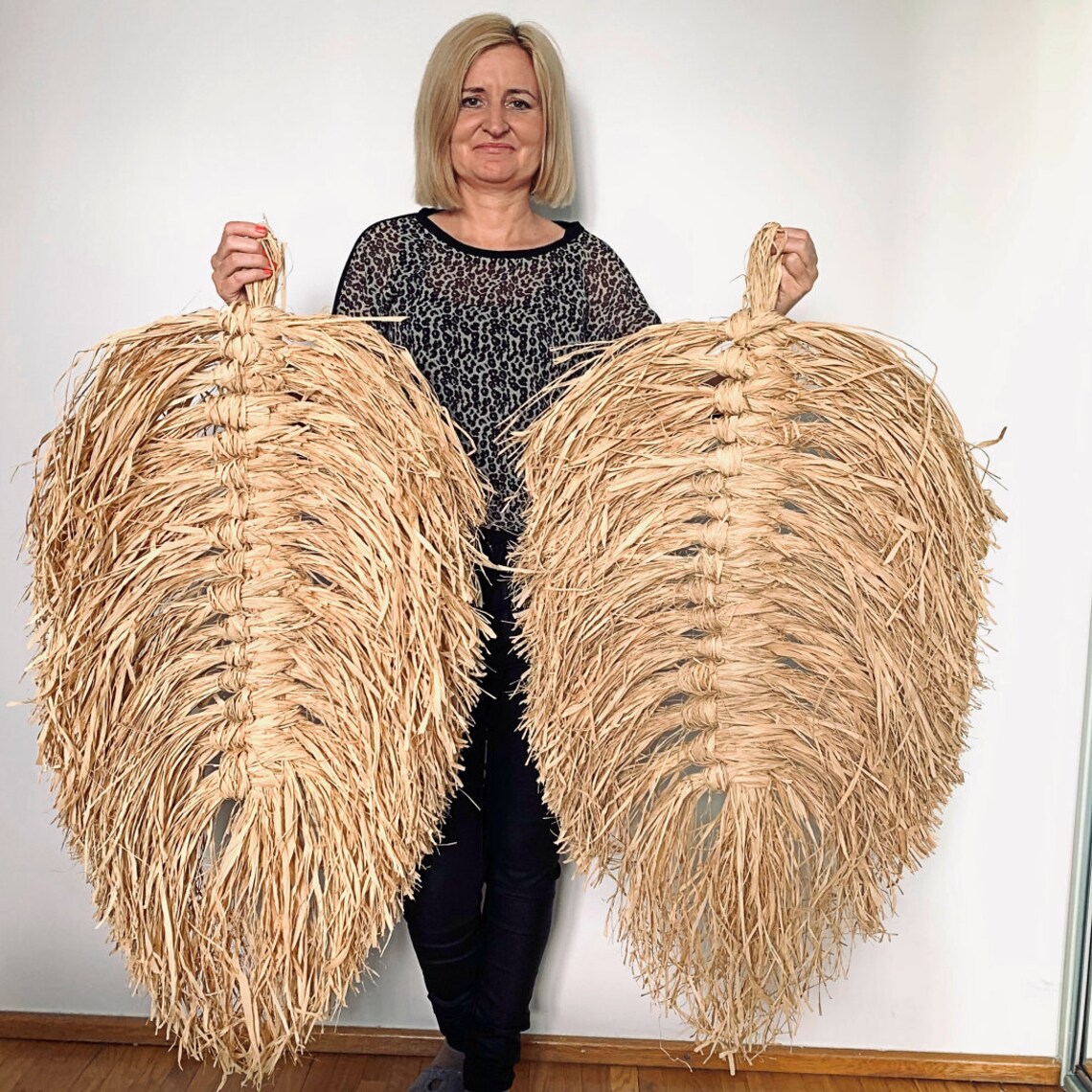 Natural Raffia Leaf Wall Decor Wall Hanging Boho Bohemian - Etsy