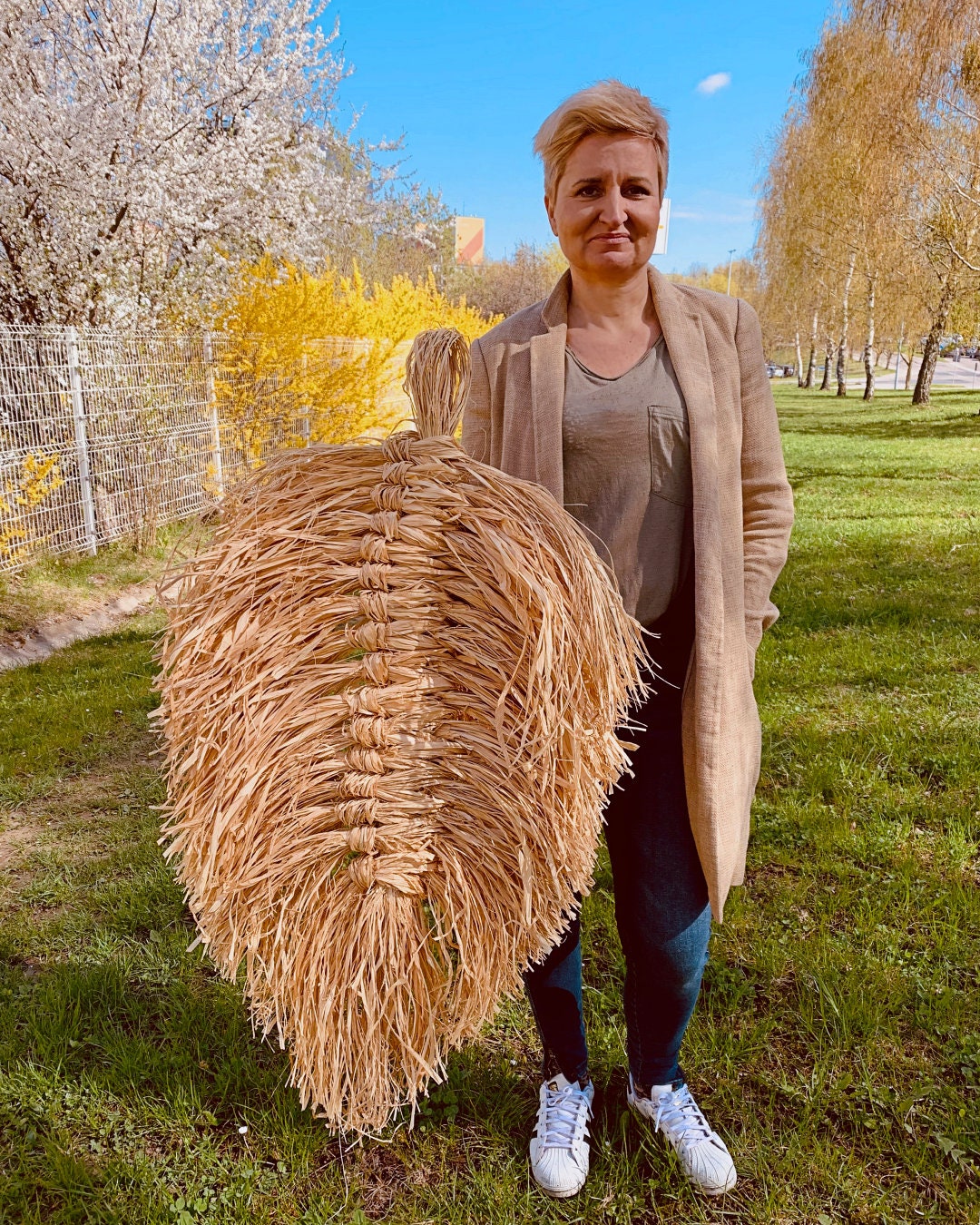 Natural Raffia Leaf Wall Decor, Wall Hanging Boho Bohemian Large Raffia ...