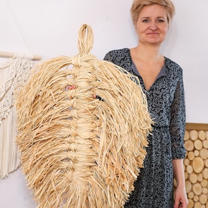 Natural Raffia Leaf Wall Decor, Wall Hanging Boho Bohemian Large Raffia ...