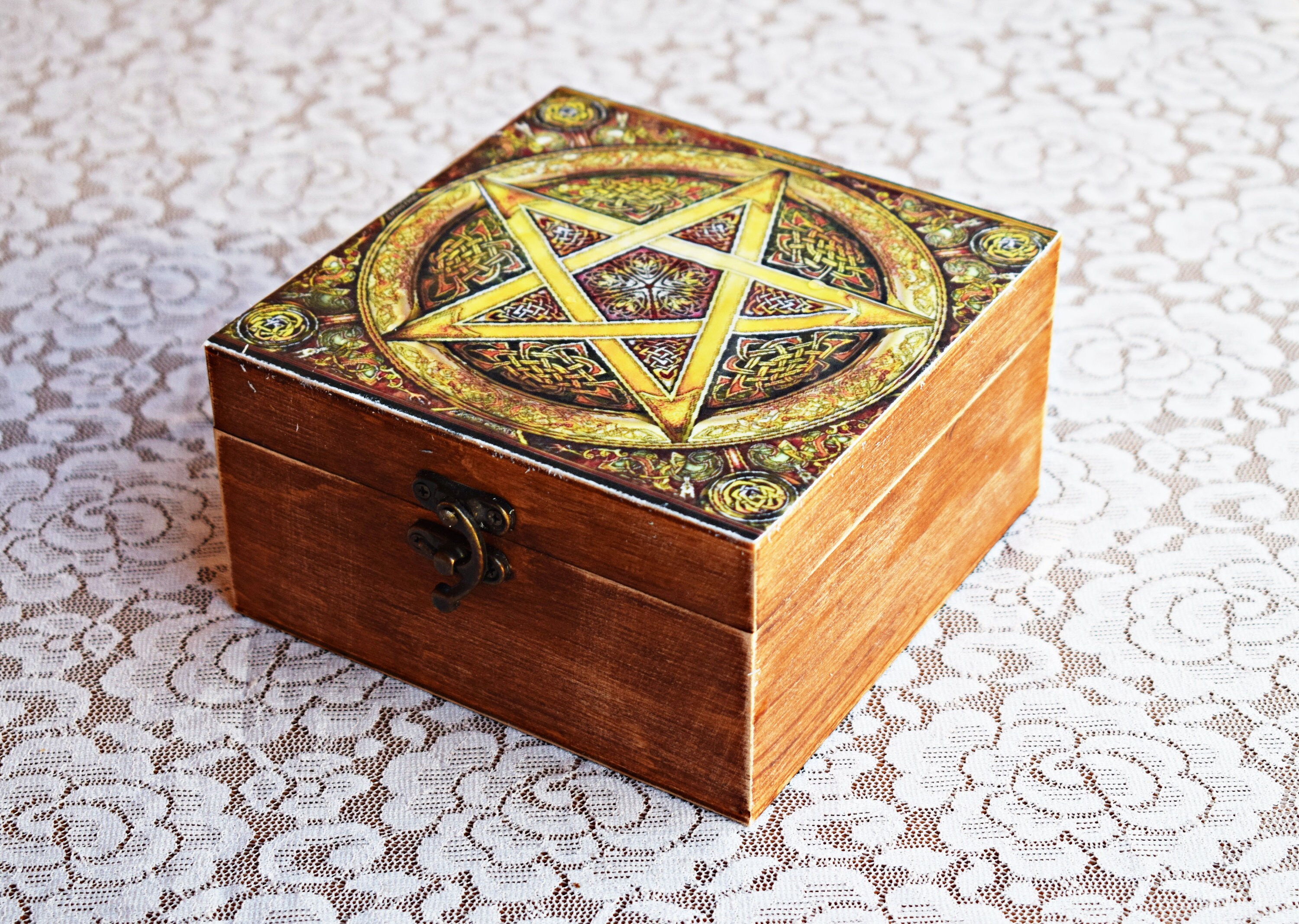 Pentagram Altar Witch Box, Pentagram Carved Wooden Jewelry Box ...