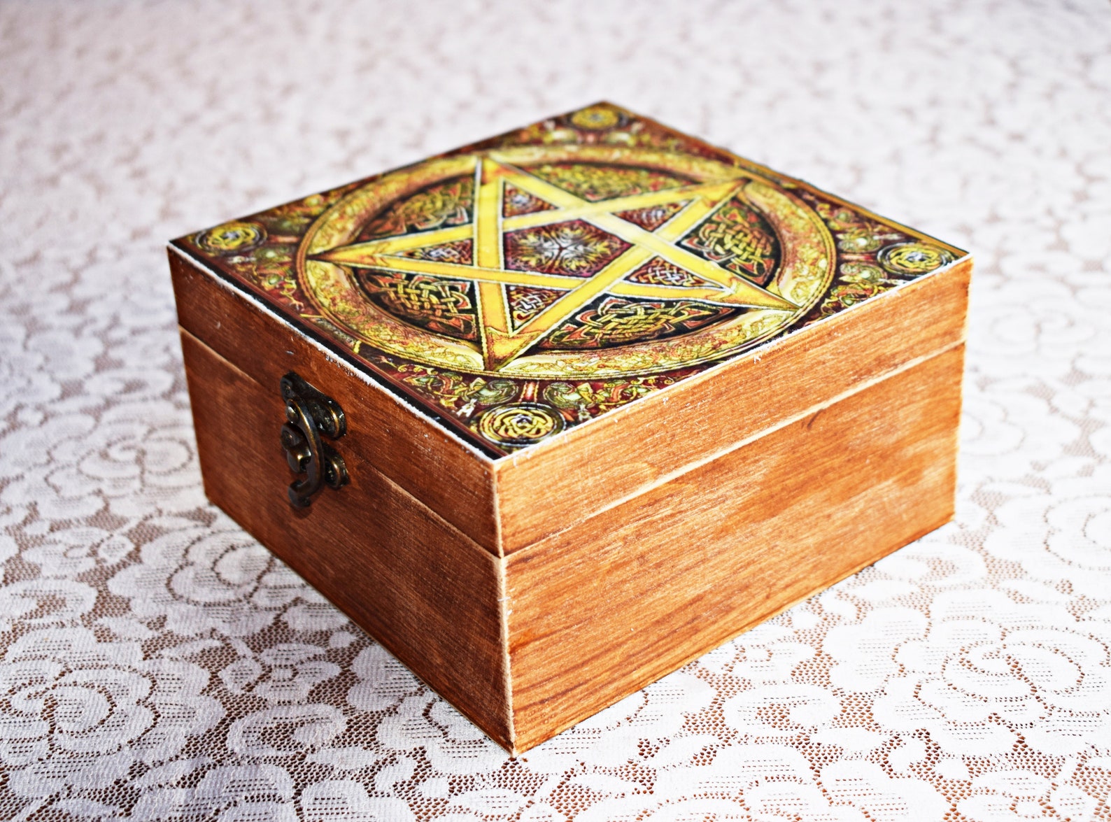 Pentagram Altar Witch Box, Pentagram Carved Wooden Jewelry Box ...