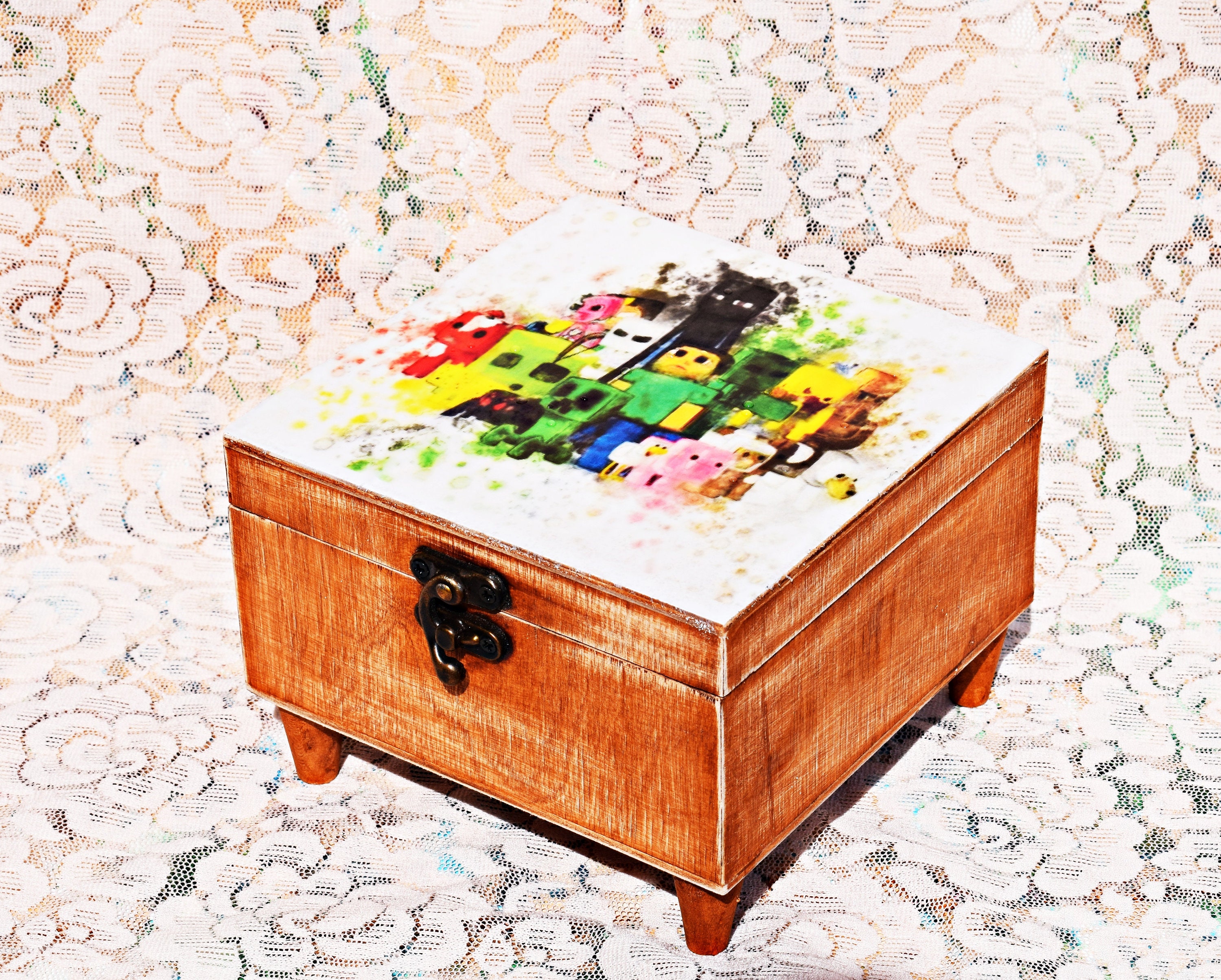 Minecraft caja de madera inspered, regalo de fiesta de cumpleaños, caja ...