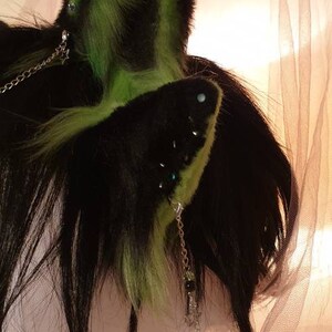 Faux Fur Black and Green Ears, Multiple Ears, Four Ears Headband, Fox ...
