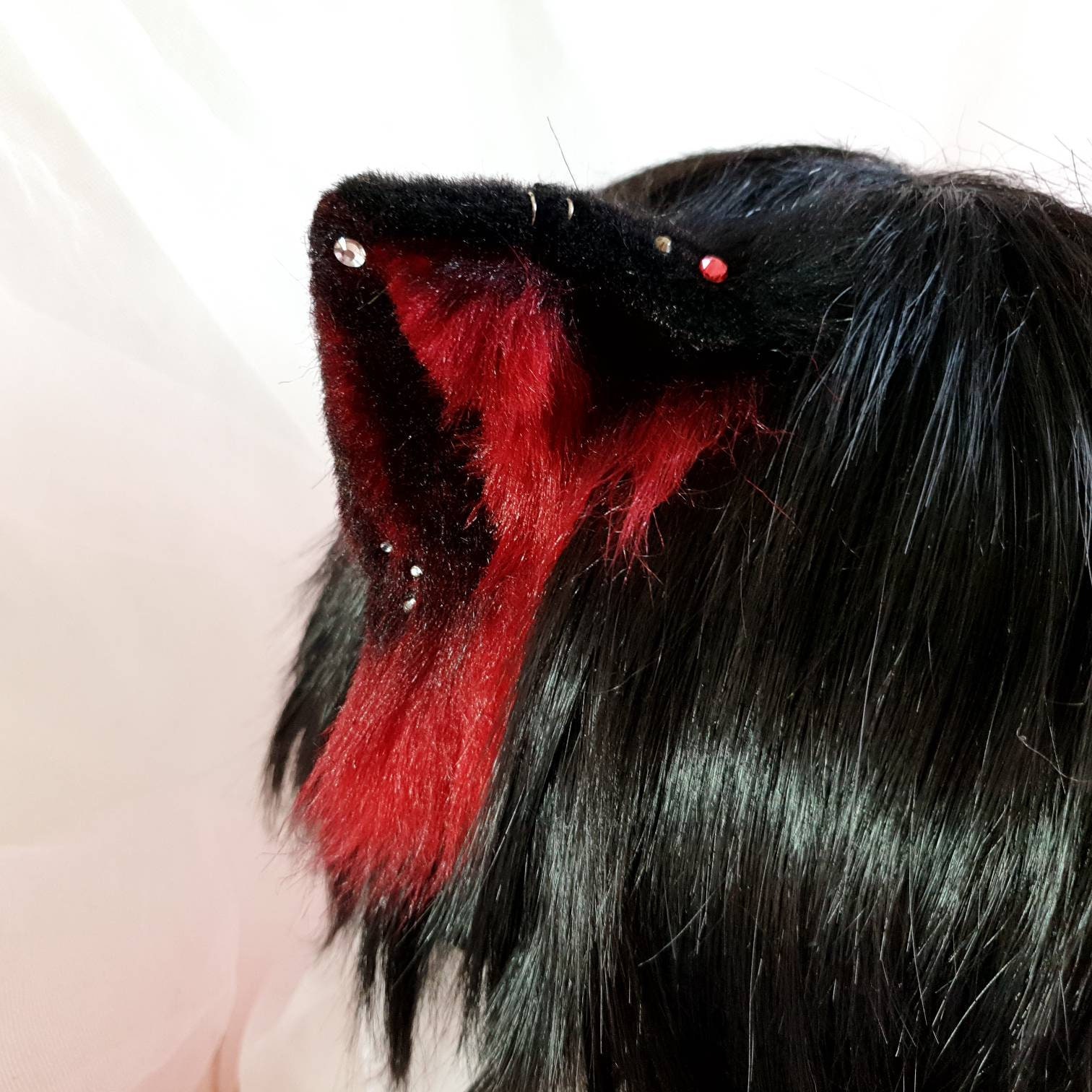 Emo passion Ears Tail Black and Red Cat ears and tail Kitten | Etsy