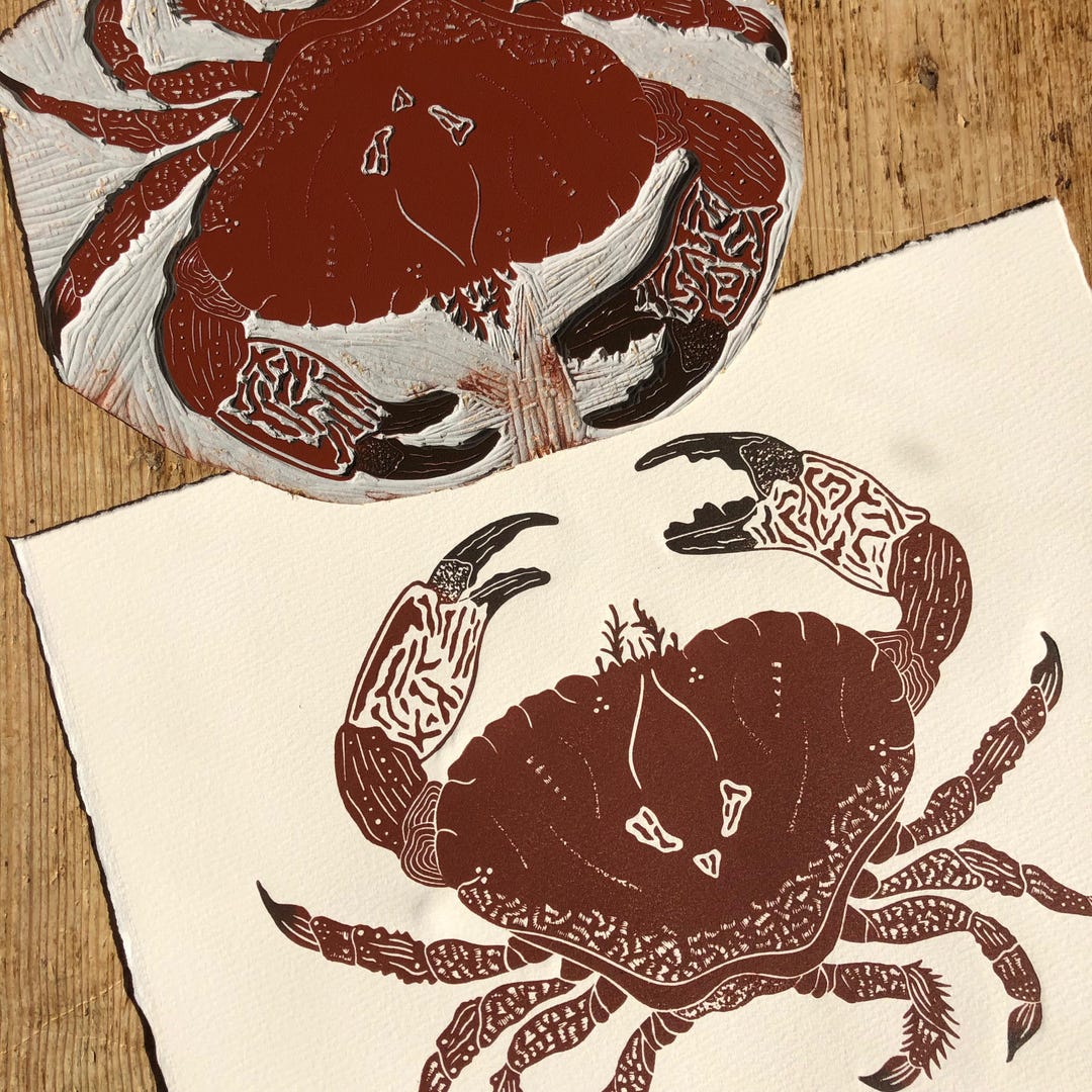 Crab Linocut Print, Limited Edition. Wall Art, Home Decor, Ocean ...