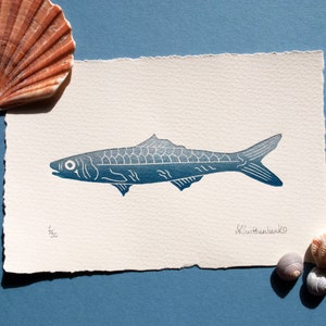 Singular Anchovy Lino Print. Wall Art, Home Decor, Mini Print - Etsy