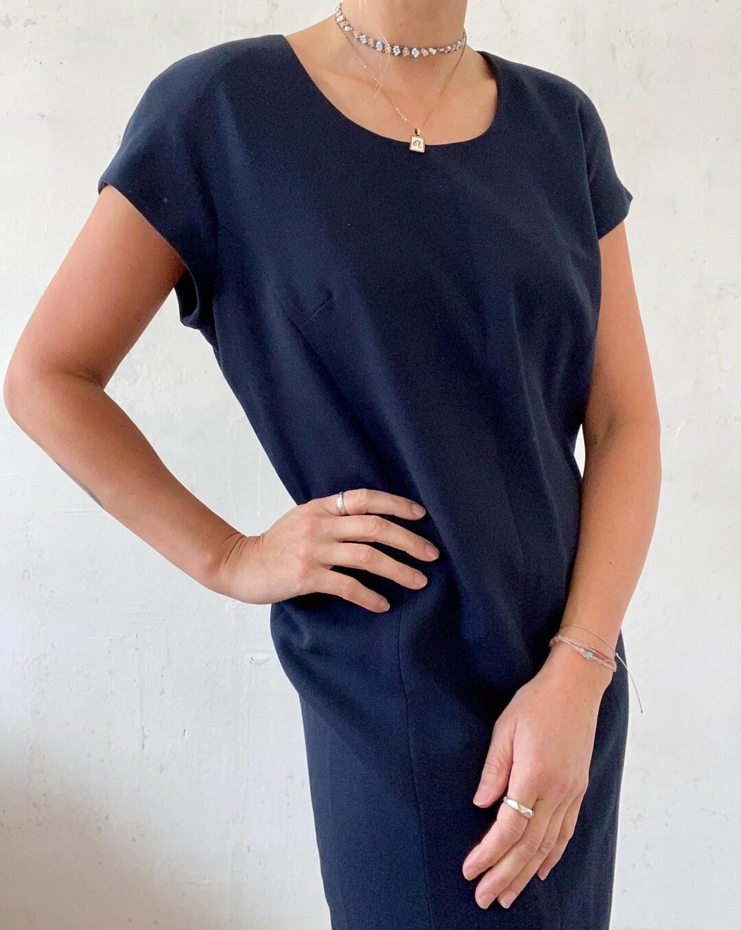 Beautiful Vintage Midi Dress in Dark Blue From Basler 90s - Etsy