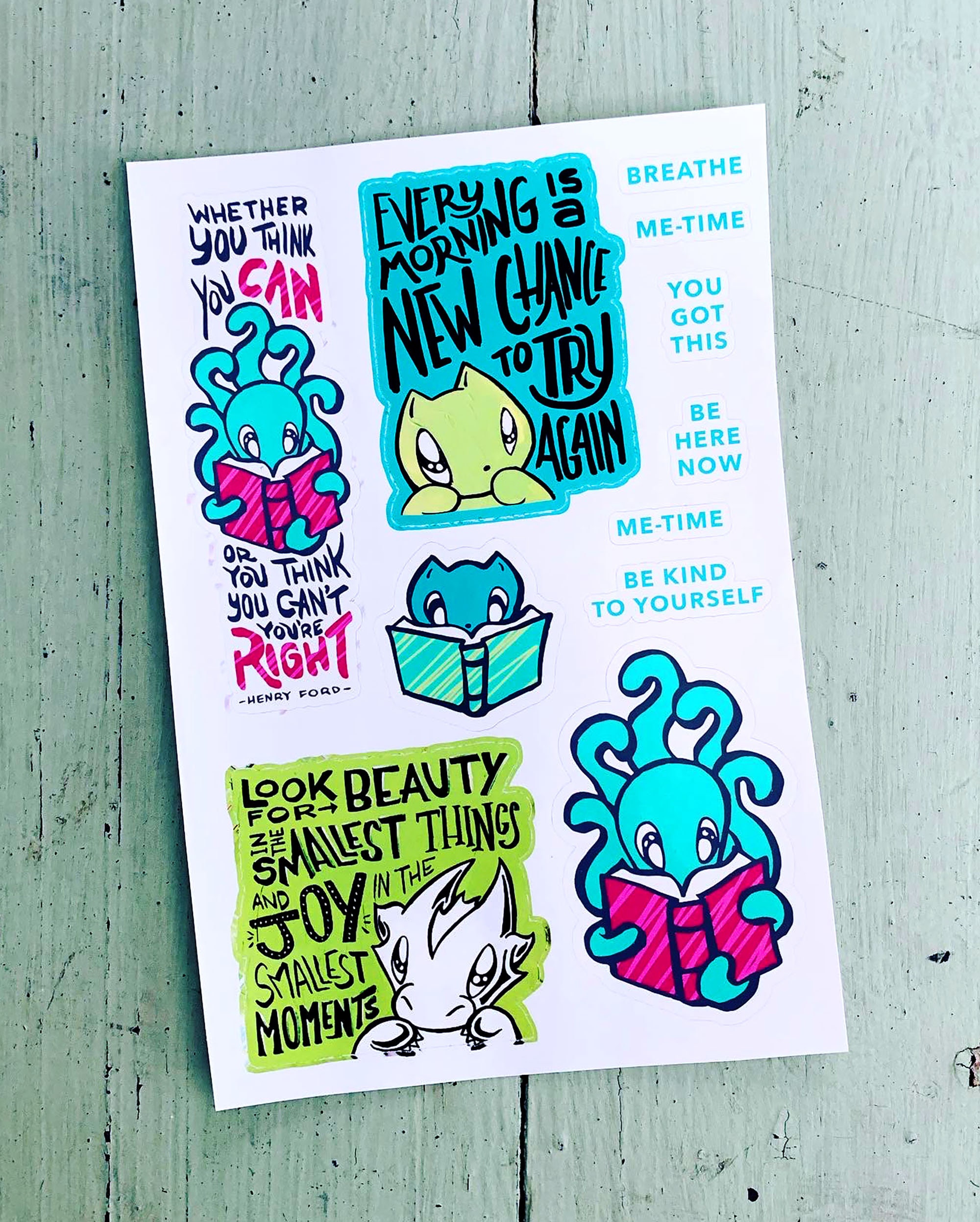 Sticker sheet: Motivational quotes Cat Dragon Octopus | Etsy