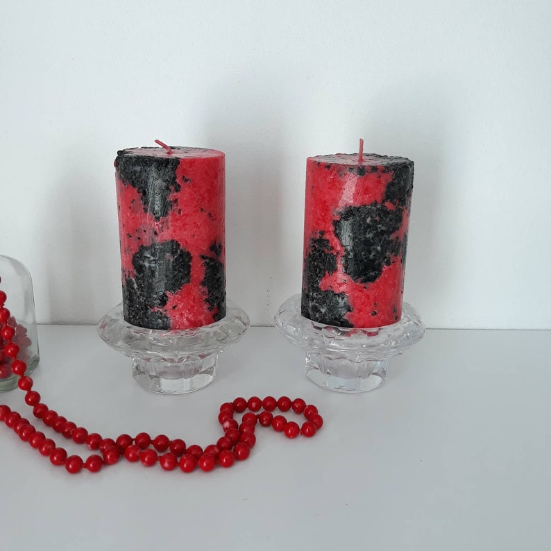 Black and Red Pillar Candles. Decorative Candles. Halloween - Etsy