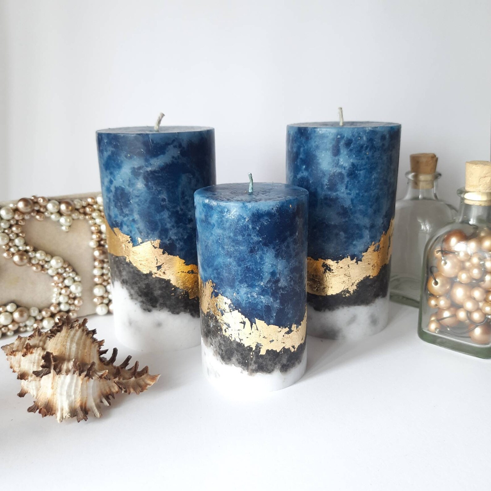 Decorative Candles Navy Blue Pillar Candles. Designer Candle. - Etsy