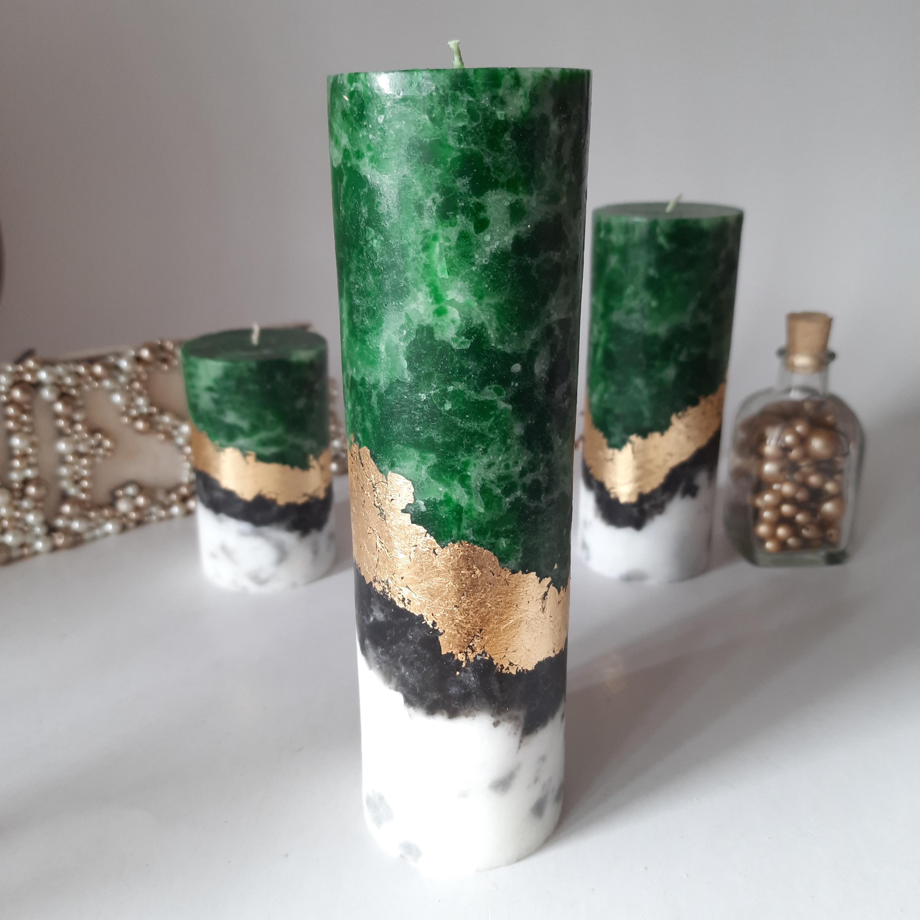Emerald Green Pillar Candles. Set of 3 Unique Candle. Unscented Candles ...