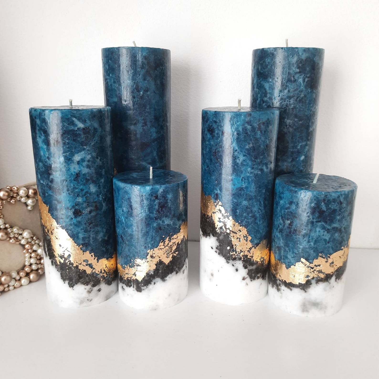 Navy Blue Pillar Candles. Set of 3 Unique Candle. Unscented Candles ...