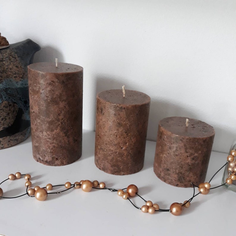 Dark Brown pillar candles. Decorative candles. Festive candle | Etsy