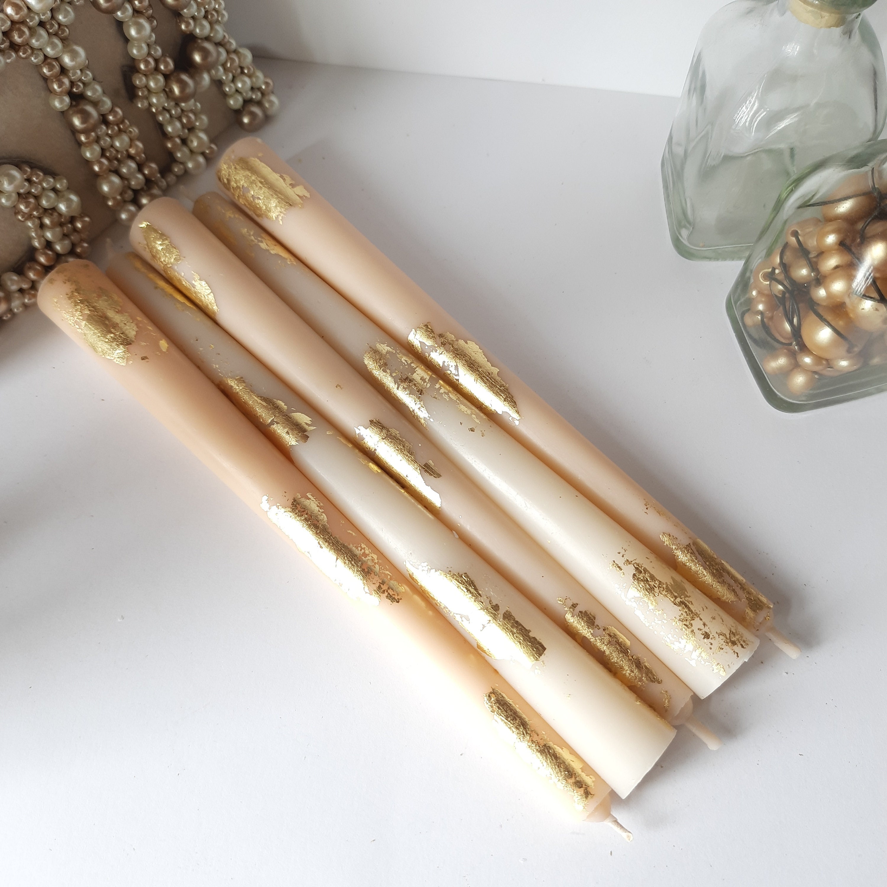 Brown Ivory Peach Taper Candles. Set O 6 Decorative Candles Sticks ...