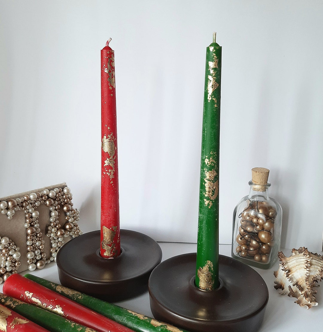 Emerald Gree Red Taper Candles, Christmas Taper Candles. Set O 6 ...