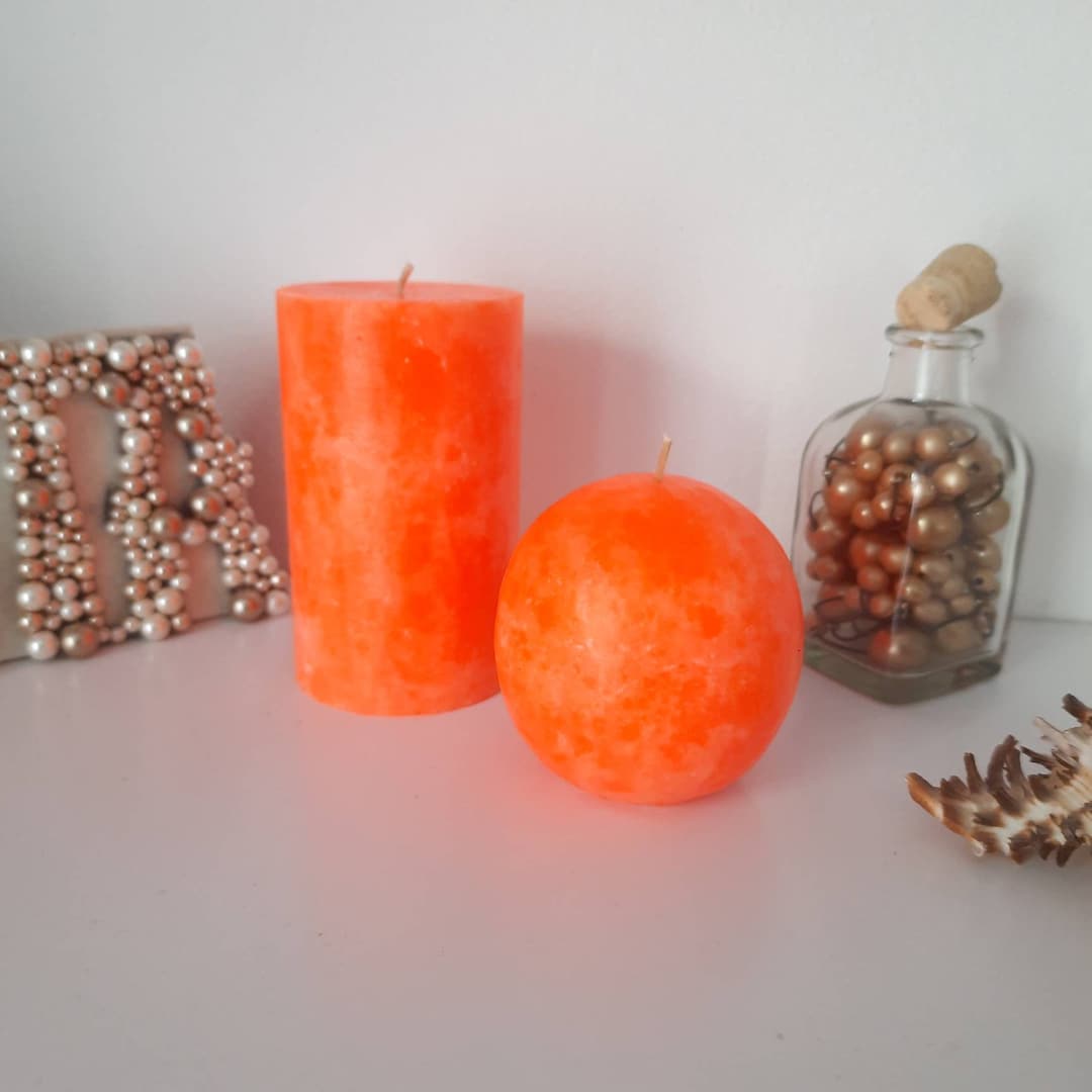 Orange Pillar Candles. Bright Orange Candle. Neon Home Decor. Neon ...