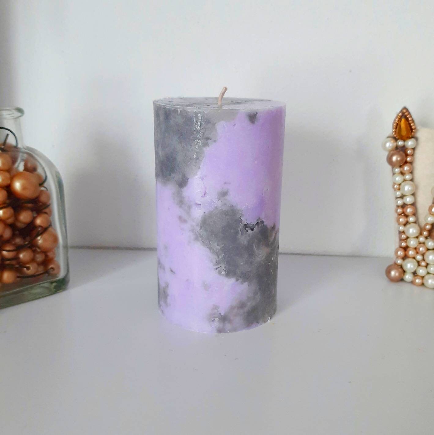 Grey and Purple Pillar Candles Unique Decorative Candles With - Etsy