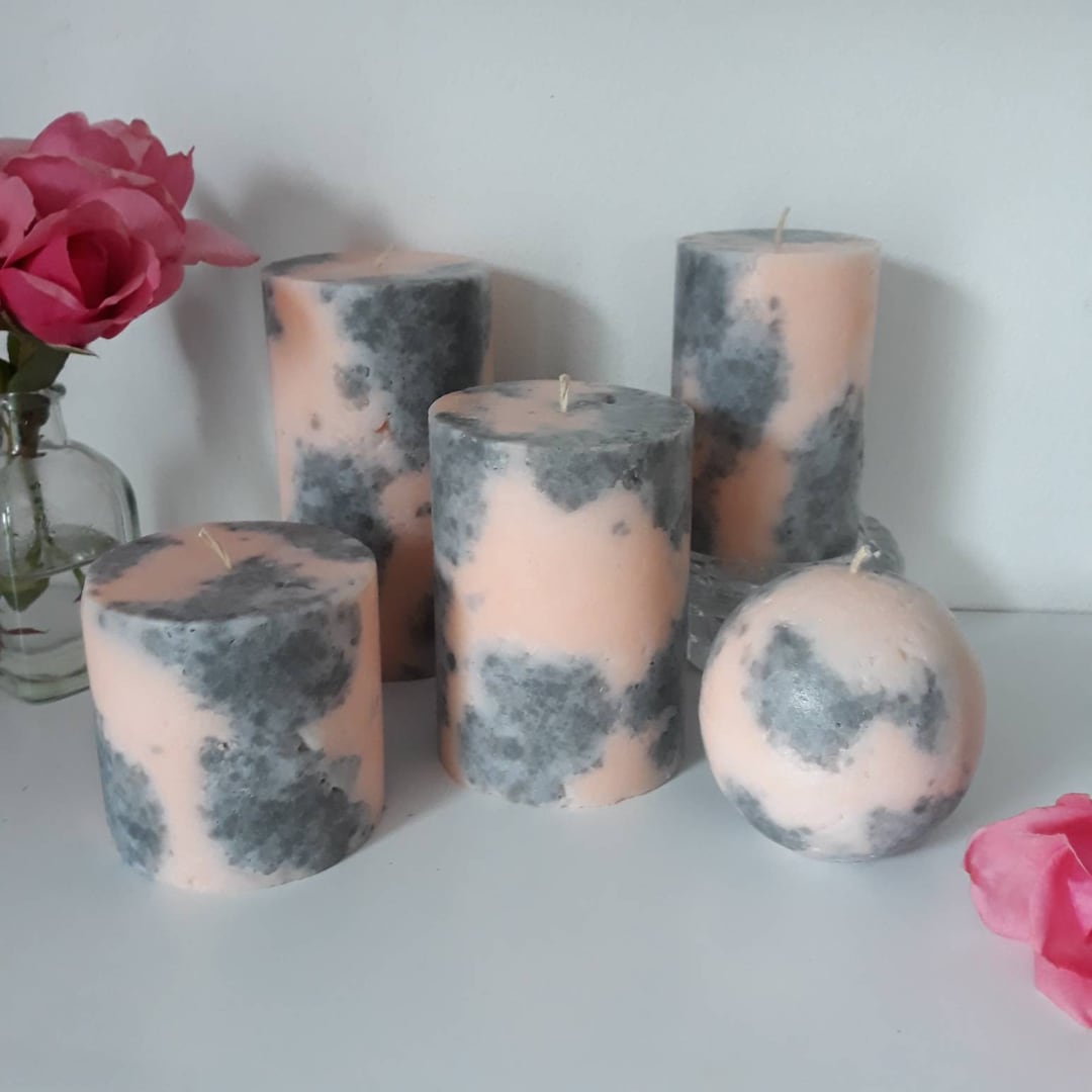Light Peach and Gray Pillar Candles. Unique Decorative Candle for Home ...